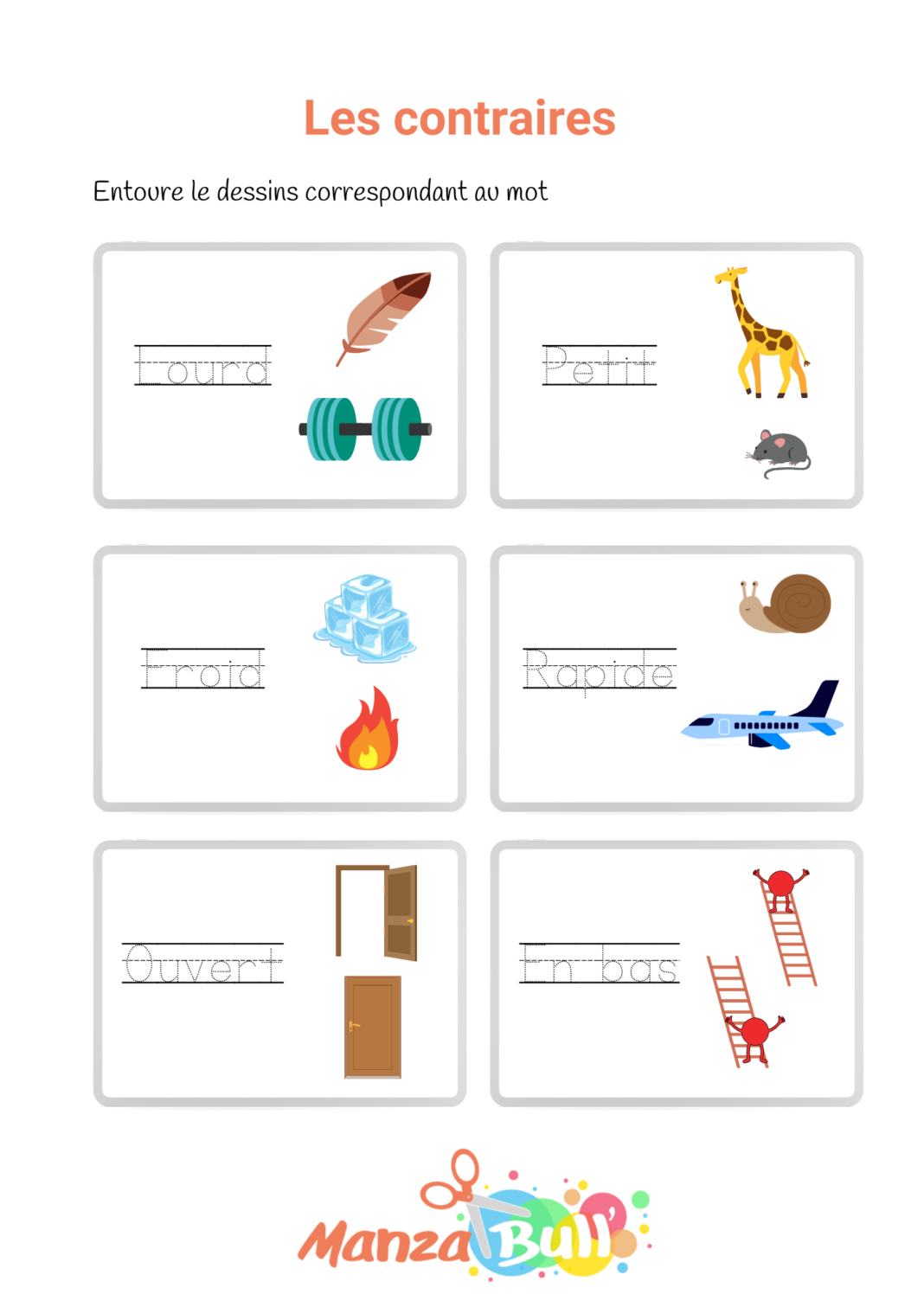 Fiches et jeux sur les contraires - ManzaBull'