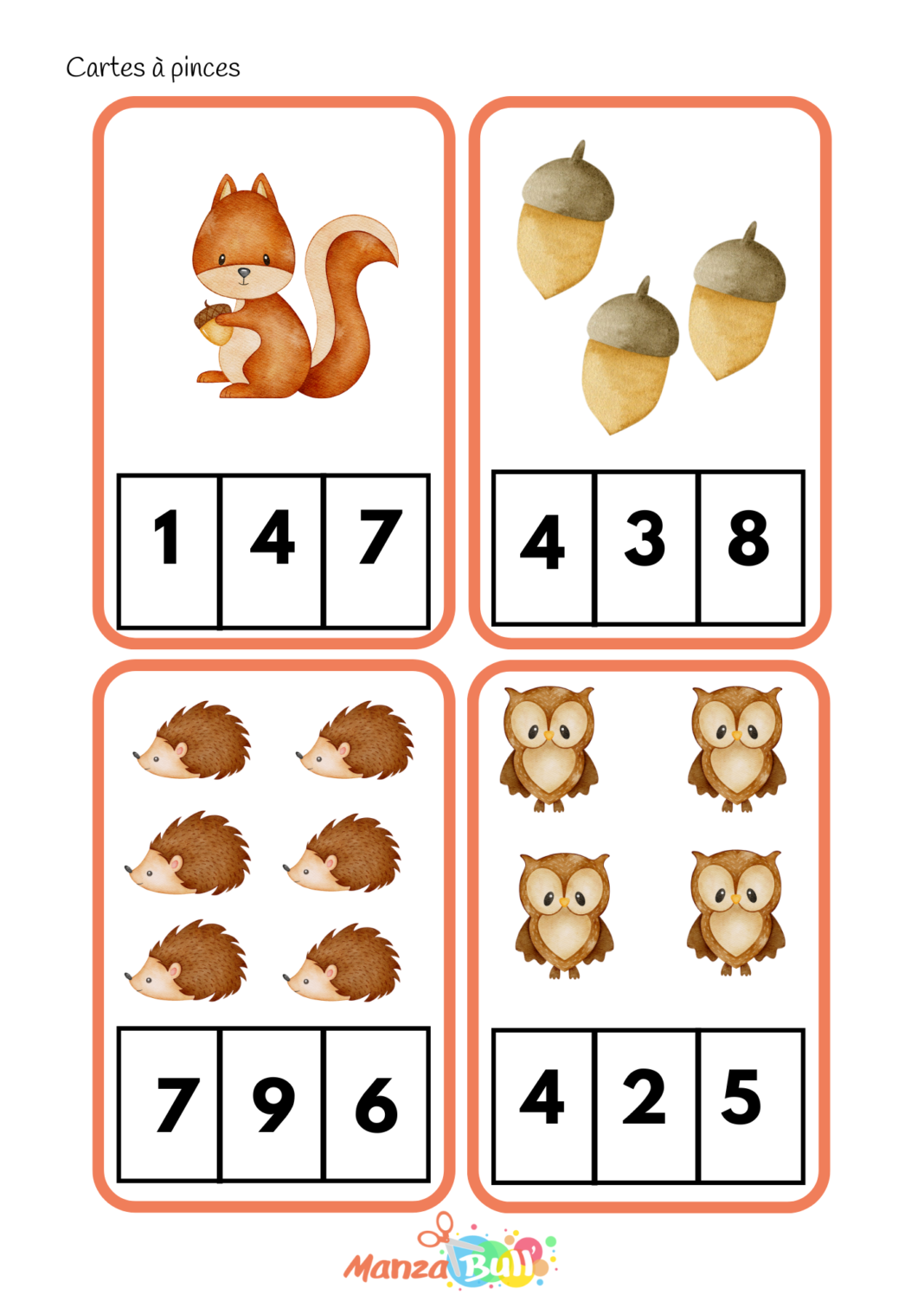 Cartes à pinces pour l'automne - ManzaBull'