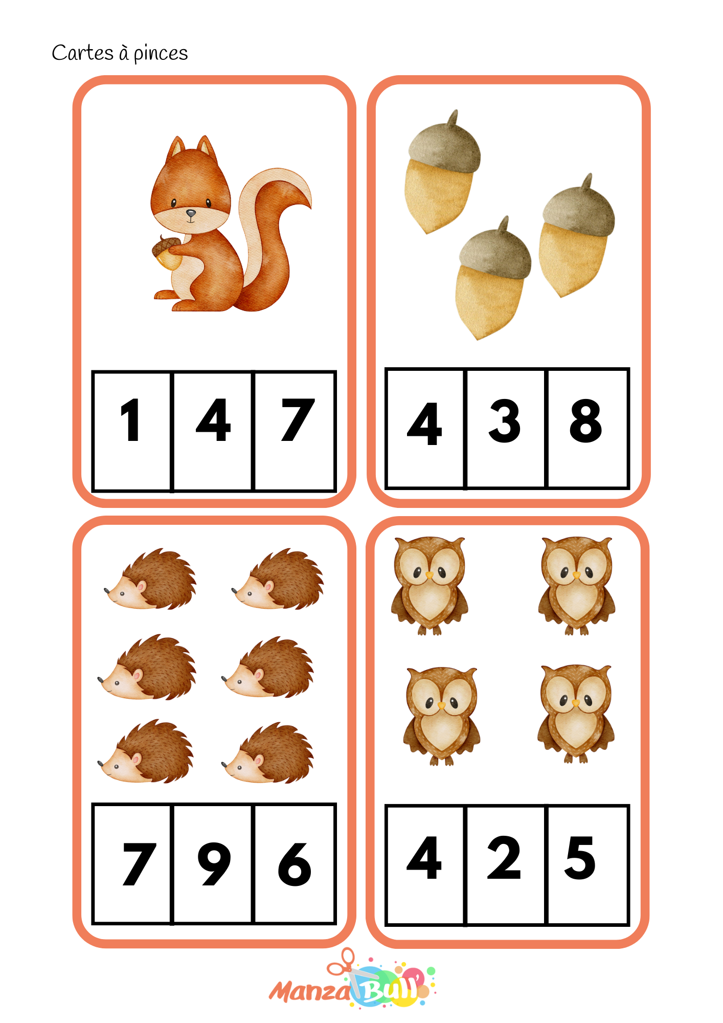 Cartes à pinces pour l'automne - ManzaBull'
