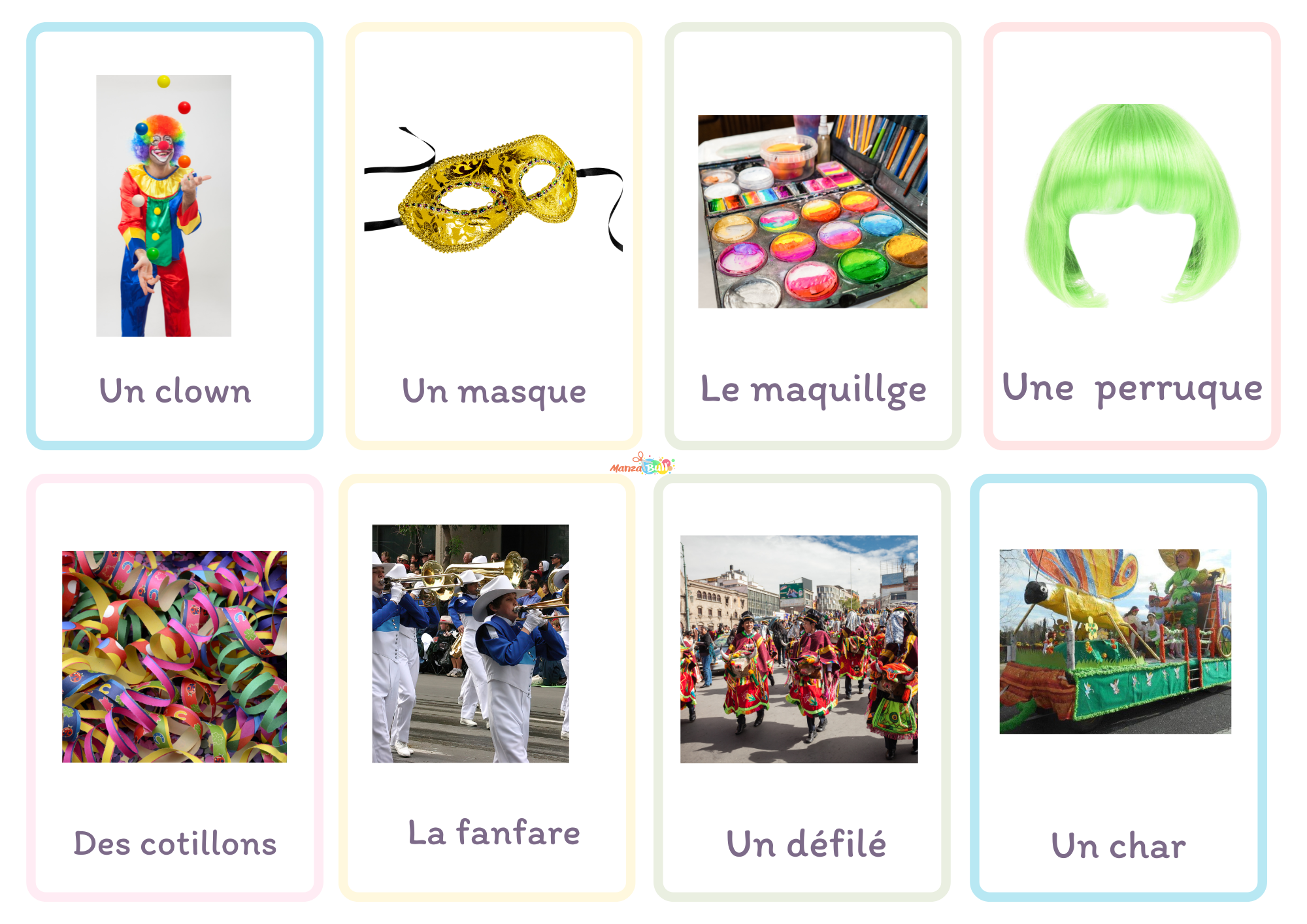 Imagier du carnaval à imprimer gratuitement - ManzaBull'